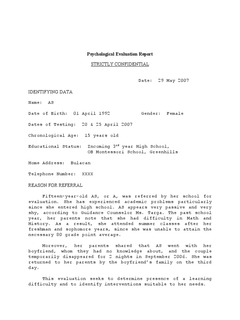 Psych Profile Template | PDF | Wechsler Adult Intelligence Scale ...