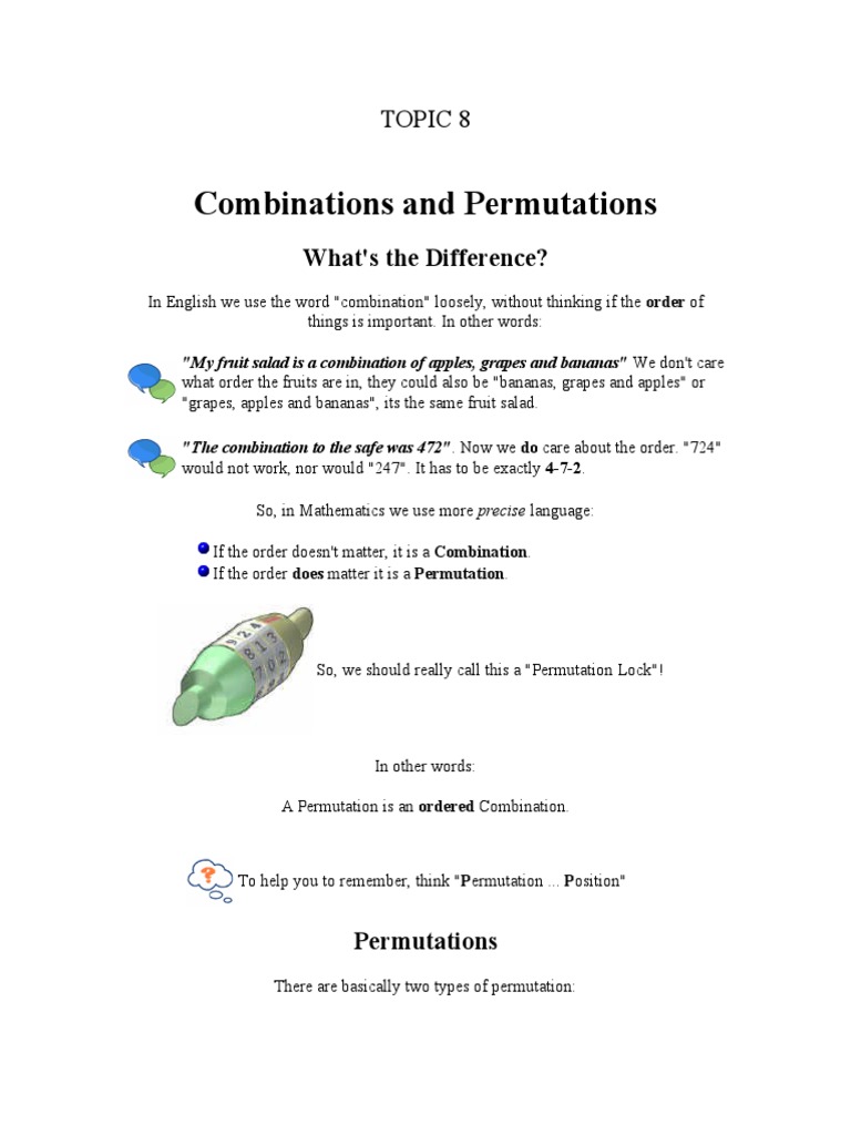 Lesson 8 - Permutation and Combinations | PDF | Permutation ...