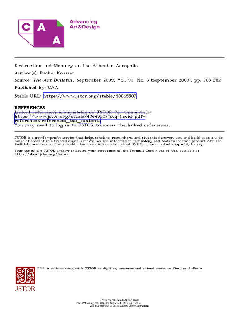 Destruction and Memory On The Athenian Acropolis | PDF | Athens | Athena