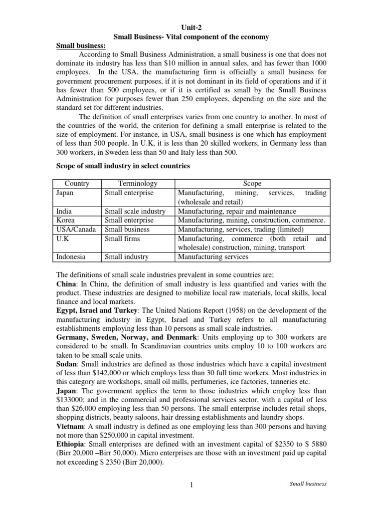 Unit-2 Small Business | PDF | Entrepreneurship | Business