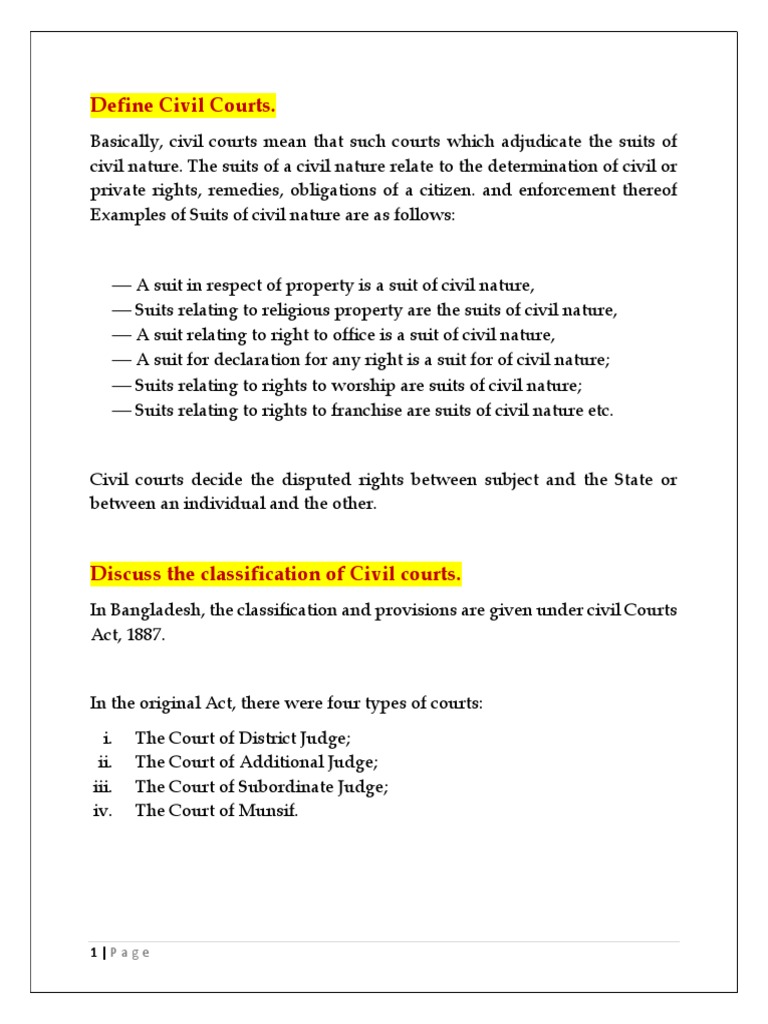 Define Civil Courts | Download Free PDF | Judge | Lawsuit