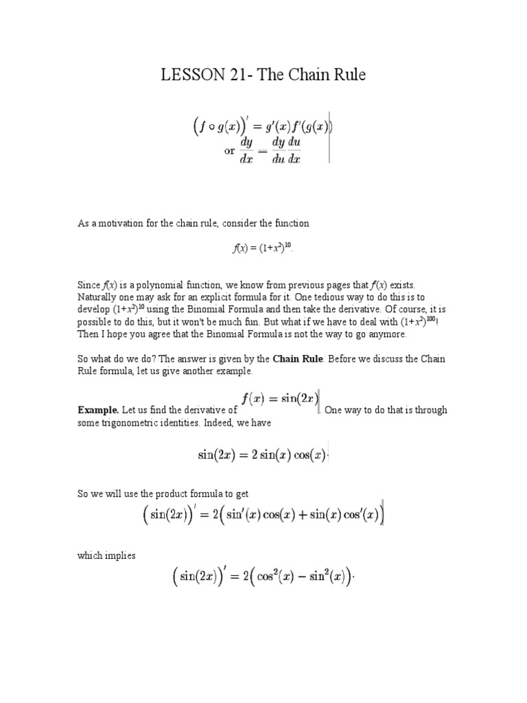 Lesson 21 - The Chain Rule | PDF | Derivative | Function (Mathematics)