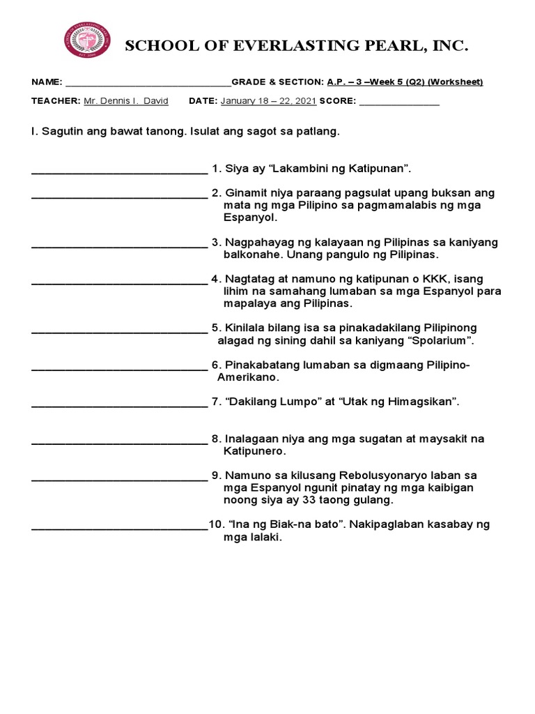 Worksheet in AP 3 - Week 5 (Q2) | PDF