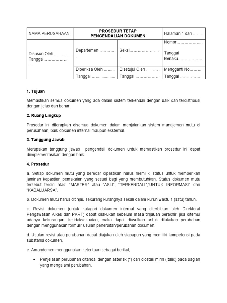 Prosedur Pengendalian Dokumen Mutu | PDF