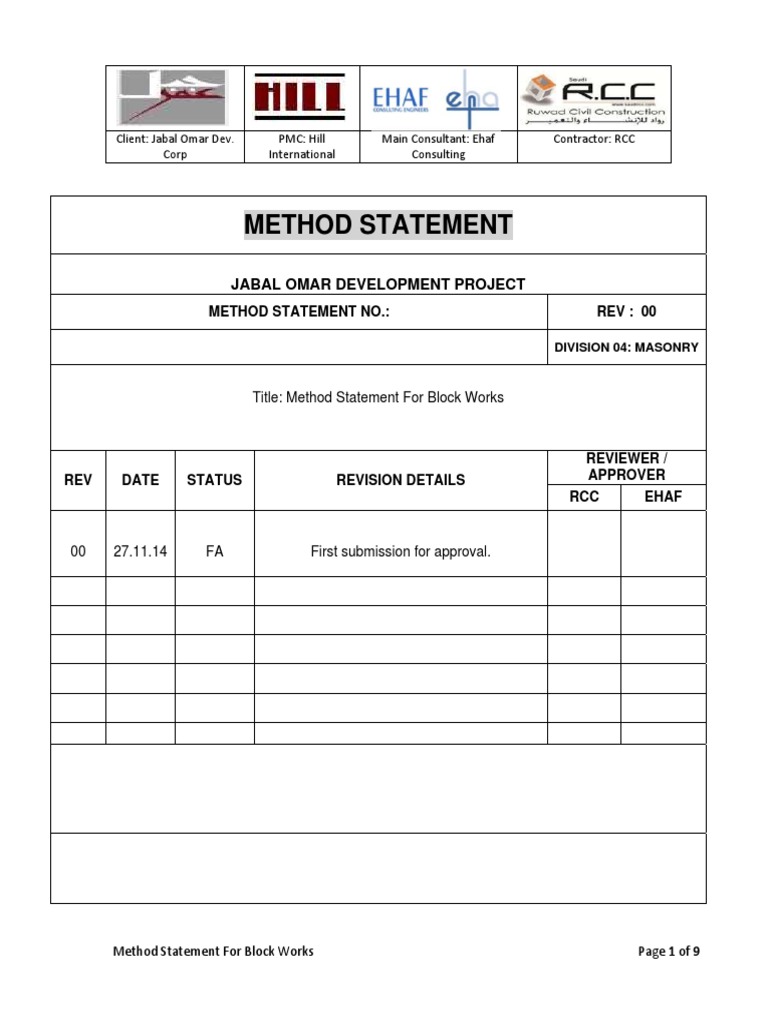 Method Statement For Block Works PDF | PDF | Economic Sectors ...