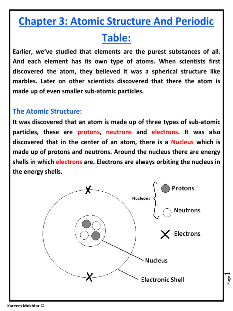Chapter 3 Atomic Structure and Periodic Table | PDF | Atoms | Atomic ...
