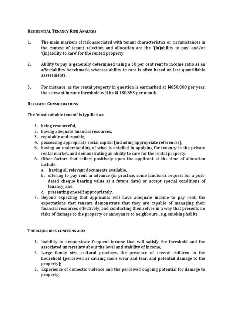 Assessing Residential Tenancy Risk: A Guide to Tenant Screening and ...
