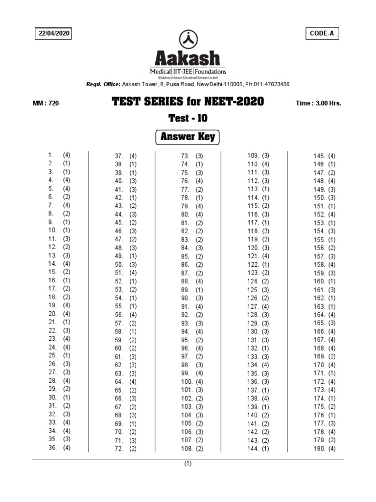 FTS-10 (CODE-A) - Solution 22-04-2020 | PDF | Mole (Unit) | Vitamin C