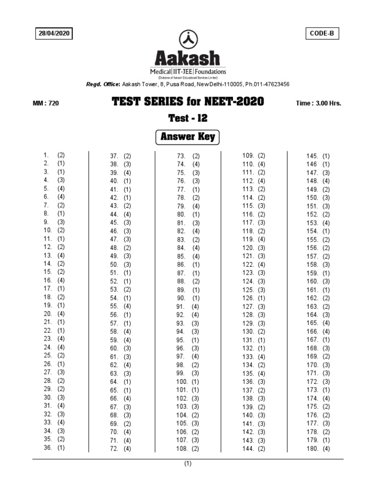 FTS-12 (CODE-B) - Solution 28-04-2020 PDF | PDF | Artery | Blood Vessel