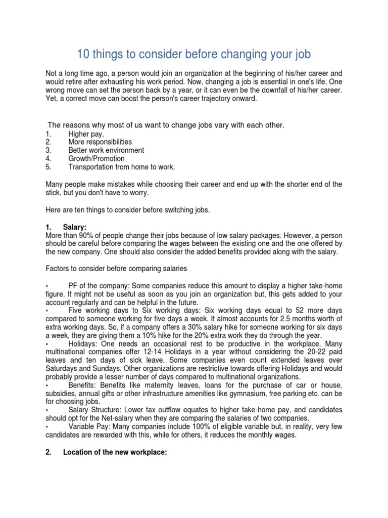 10 Things To Consider Before Changing Your Job PDF | PDF