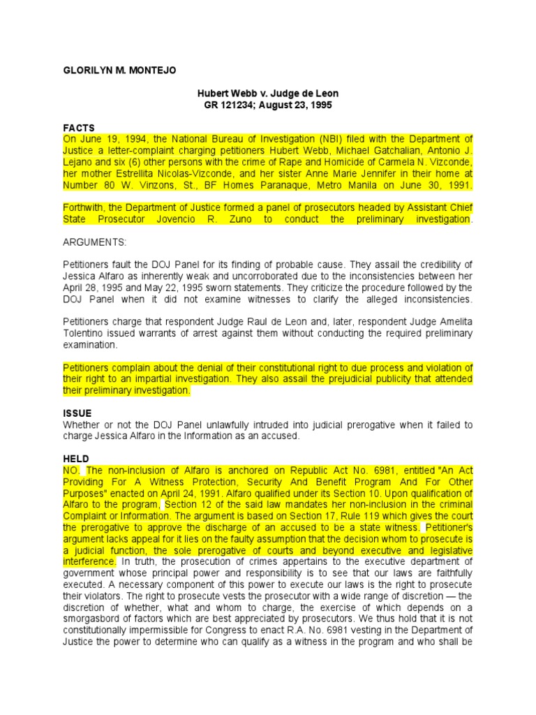 Sec. 17, Rule 119 Hubert Webb v. Judge de Leon | PDF | Prosecutor | Witness
