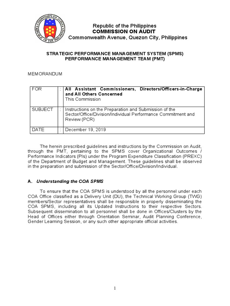 COA SPMS Performance Commitment Guidelines | PDF | Polymerase Chain ...