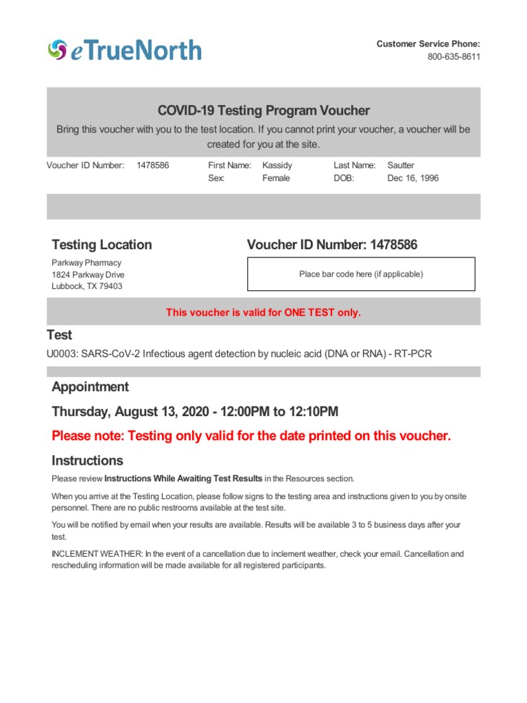 COVID-19 Testing Program Voucher: Please Note: Testing Only Valid For ...