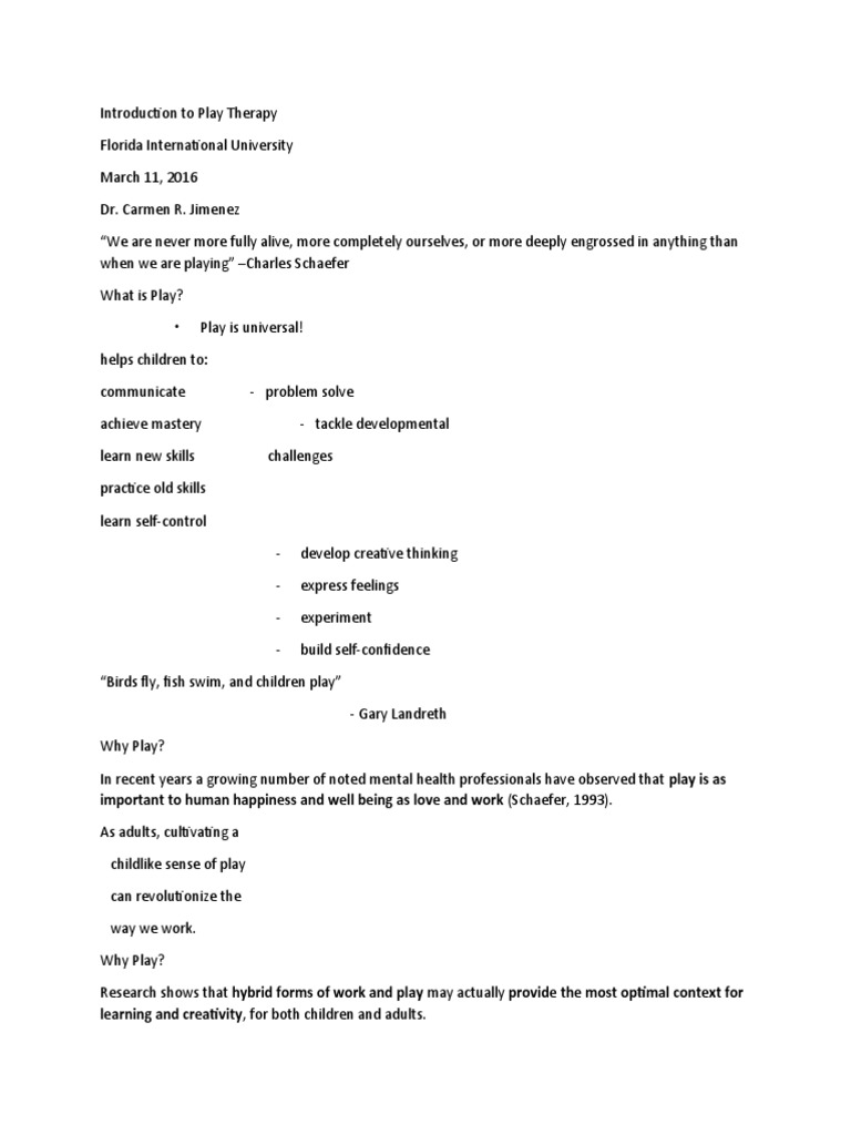 Introduction to Play Therapy Techniques | PDF | Play Therapy ...