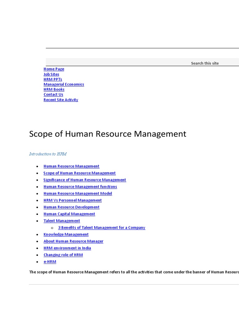 Scope of Human Resource Management: Introduction To HRM | PDF ...