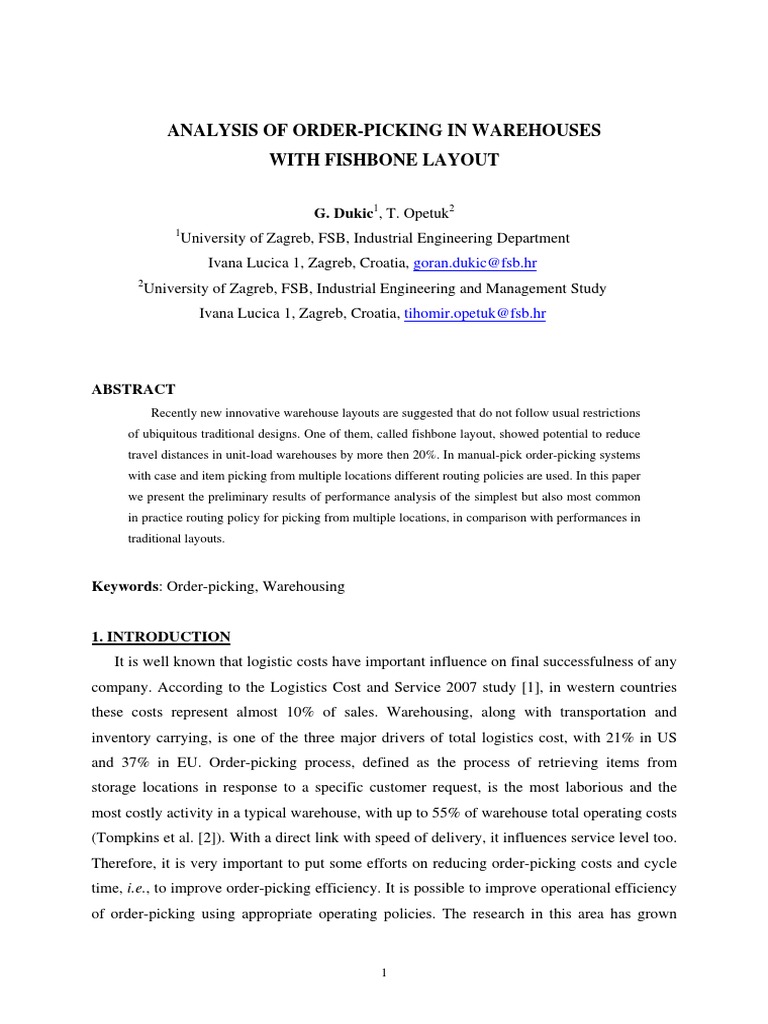 Order-Picking Analysis in Fishbone Warehouse Layout | PDF | Warehouse ...
