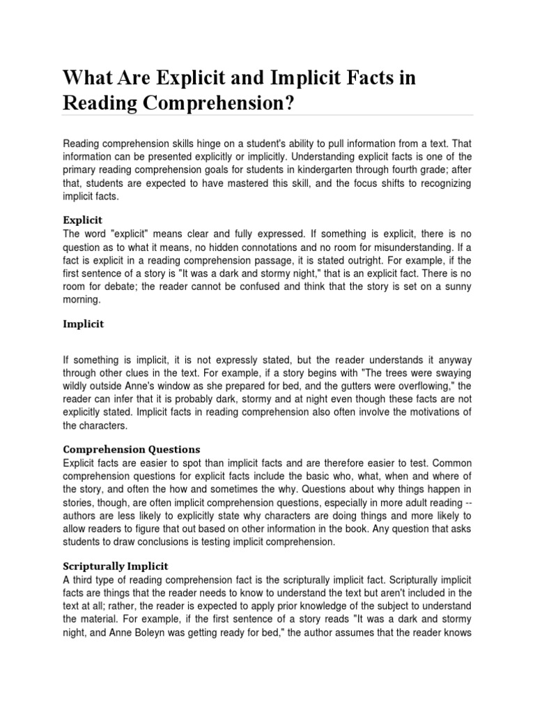 Understanding Explicit and Implicit Facts | PDF | Reading Comprehension ...