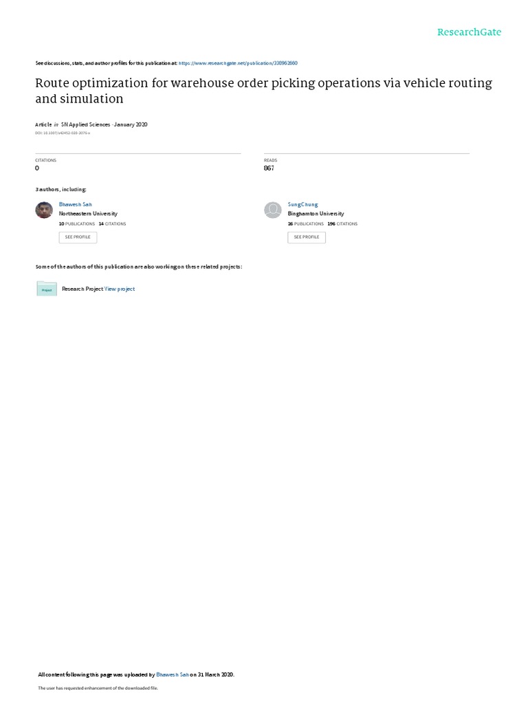 Route Optimization For Warehouse Order Picking Ope | PDF | Warehouse ...