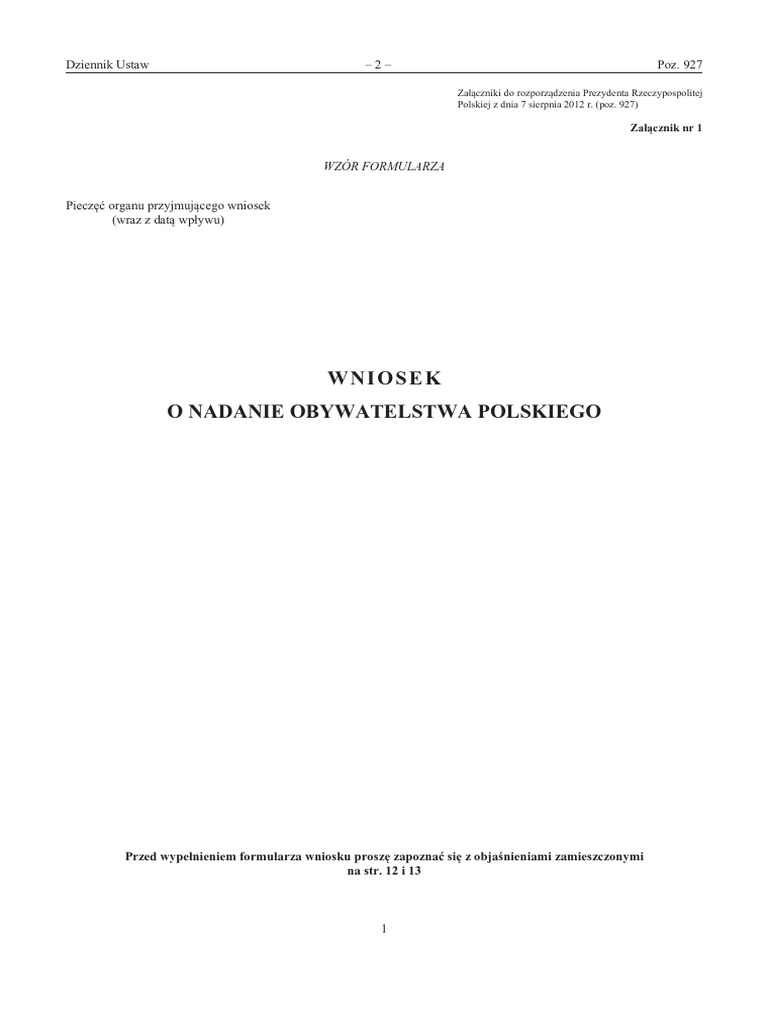 Wniosek Nadanie Obywatelstwa Polskiego | PDF