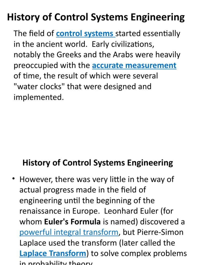 AUTO506 Lecture 2 History of Control Systems Engineering | PDF | Control Engineering | Control ...