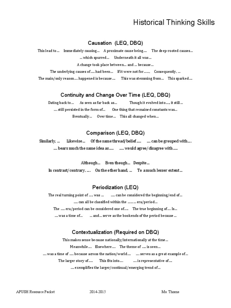 Historical Thinking Skills: Causation (LEQ, DBQ) | PDF | Essays | Thesis