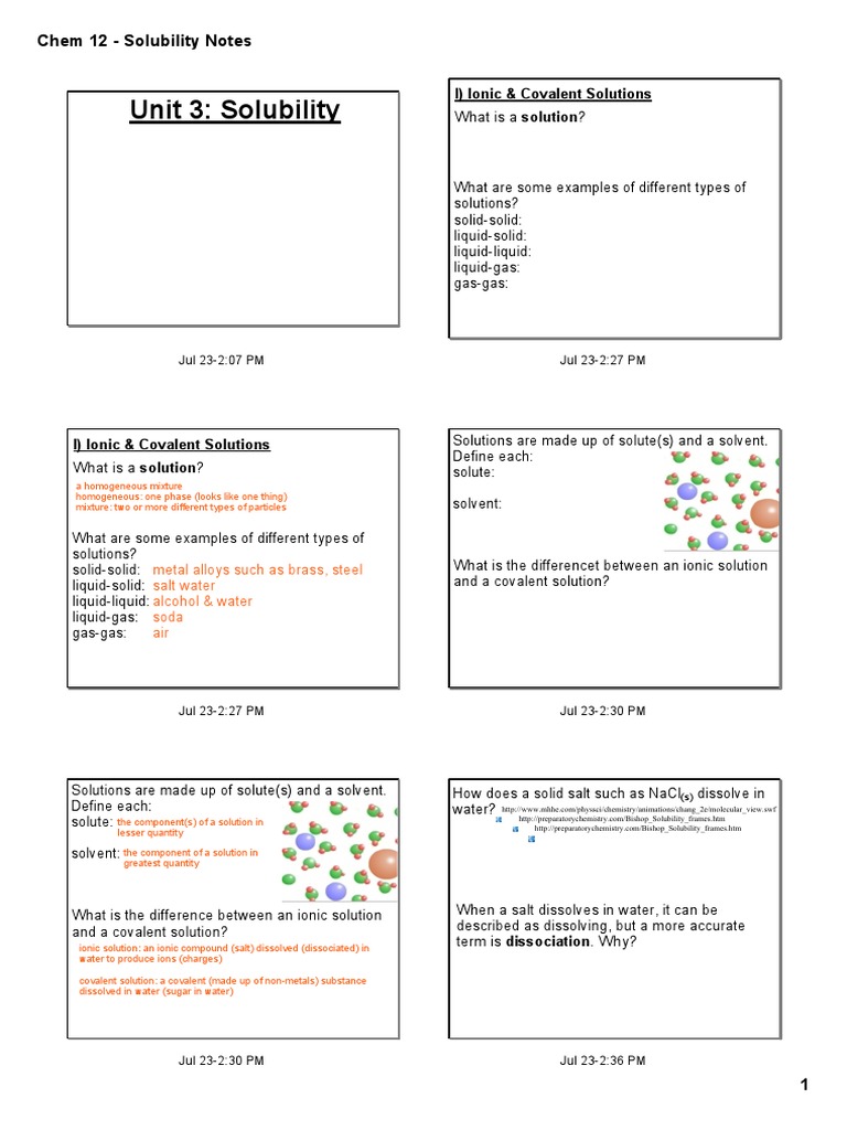 Understanding Ionic and Covalent Solutions | PDF | Solubility | Salt ...