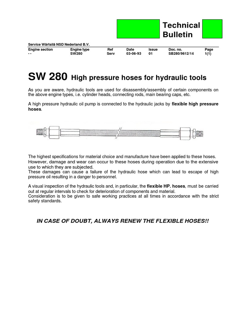 SW280 High Pressure Hoses For Hydraulic Tools | PDF