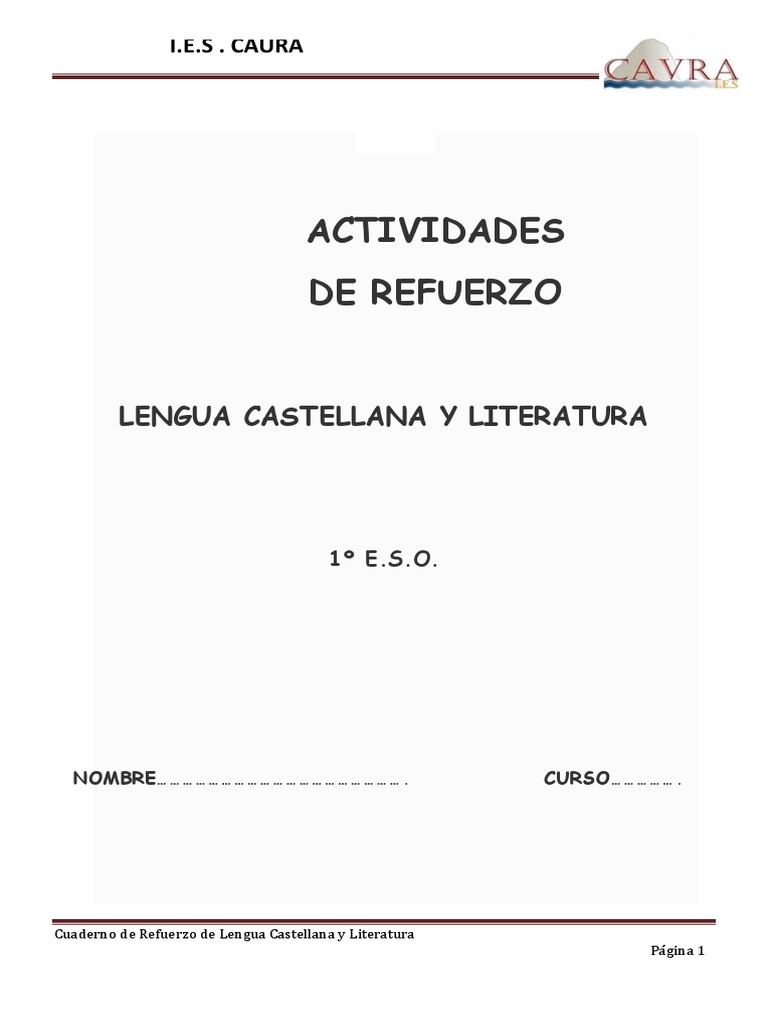 258883784-Cuadernillo-refuerzo-lengua-1º-ESO Modificado | PDF | Lluvia | Verbo