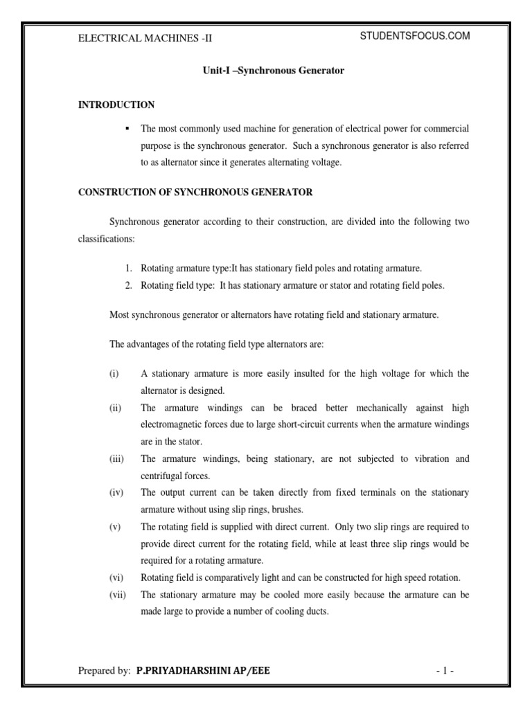 Electrical Machines-II Unit 1 | PDF | Electricity | Electrical Engineering