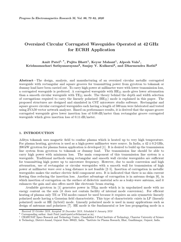 Oversized Circular Corrugated Waveguides Operated at 42 GHZ For Ecrh ...