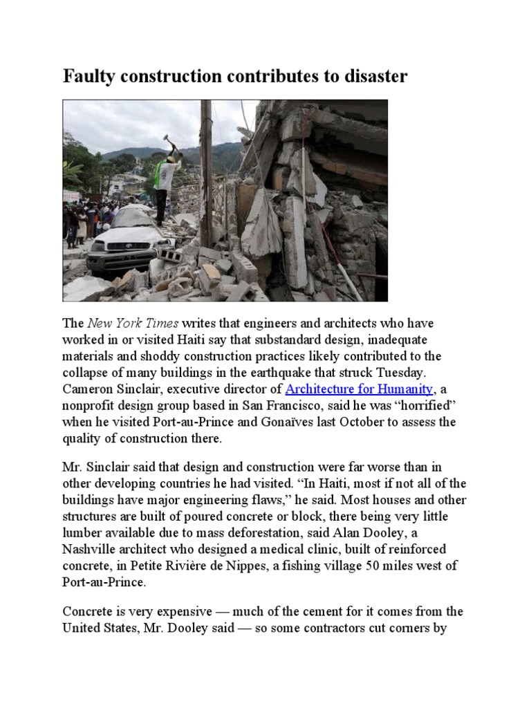 Faulty Construction Contributes To Disaster | PDF