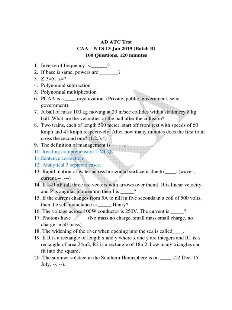ATC Test Batch B - 100 Questions | PDF | Metrology | Mechanics