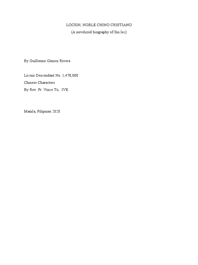 Locsin, Noble Chino Cristiano (A Novelized Biography of Sin Loc) | PDF ...