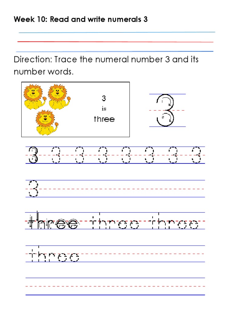 Tracing Number 3 With Number Words PDF | PDF