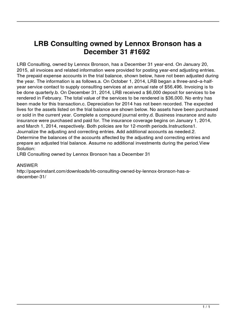 LRB Consulting Owned by Lennox Bronson Has A December 31 PDF | PDF ...