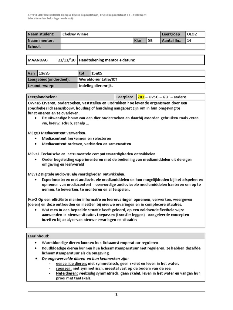 LVB - Indeling Dierenrijk - Afstandsonderwijs | PDF