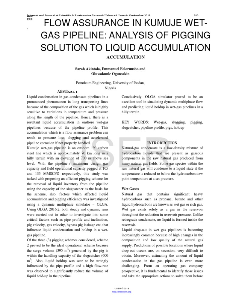 Flow Assurance in Kumuje Wet Gas Pipeline Analysis of Pigging Solution ...