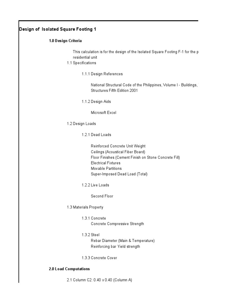 Design of Isolated Square Footing 1 | PDF | Composite Material ...