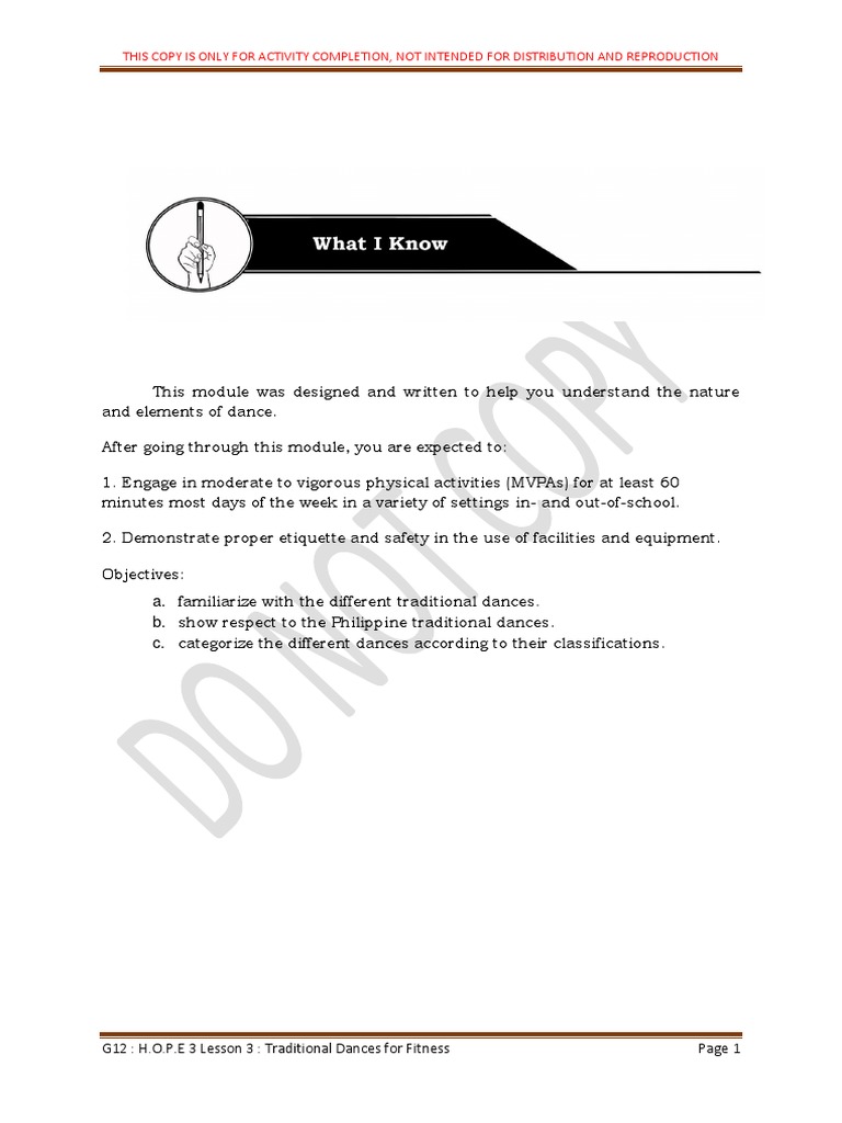 ACTIVITY ON LESSON 3 Traditional Dances For Fitness | PDF | Dances ...