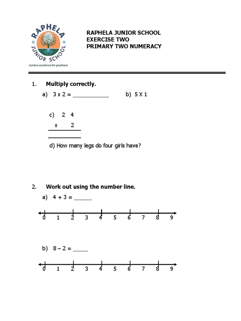 P.2 Numeracy Exercise Two | PDF | Numbers | Arithmetic