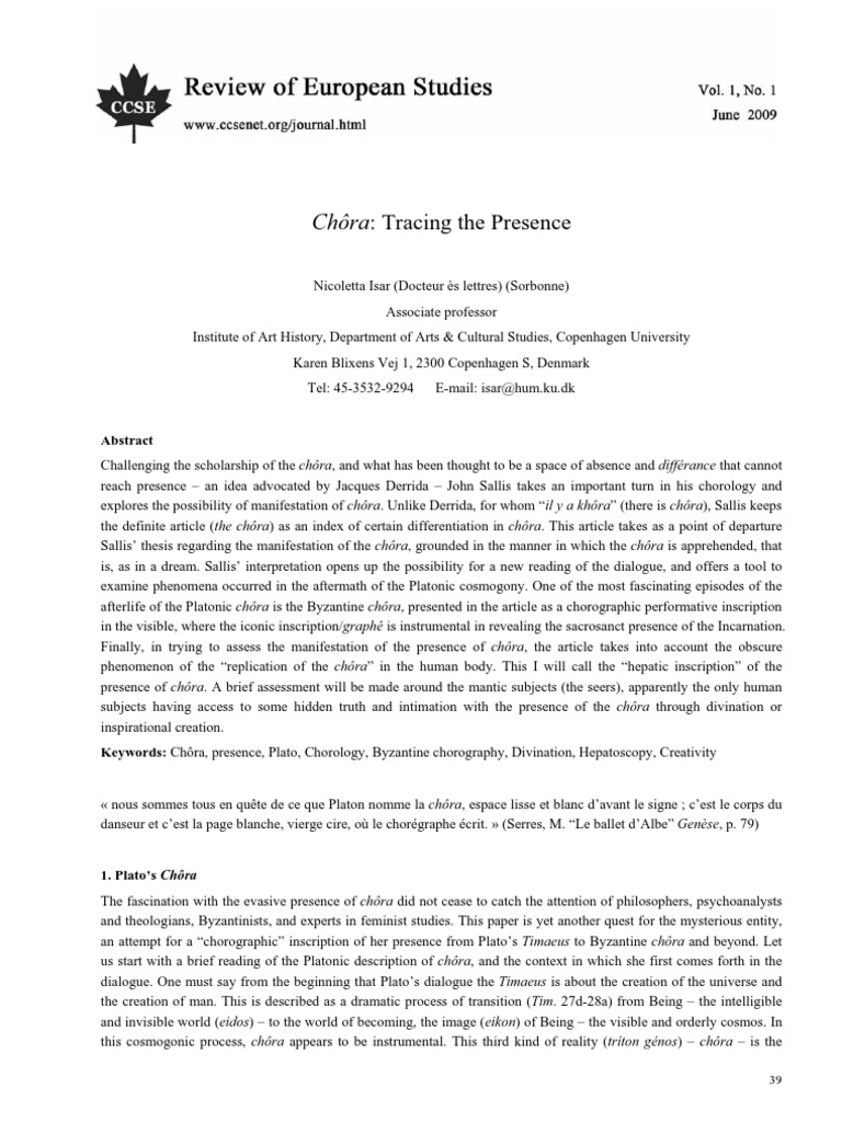 Chôra, Tracing The Presence PDF | PDF | Plato | Deconstruction
