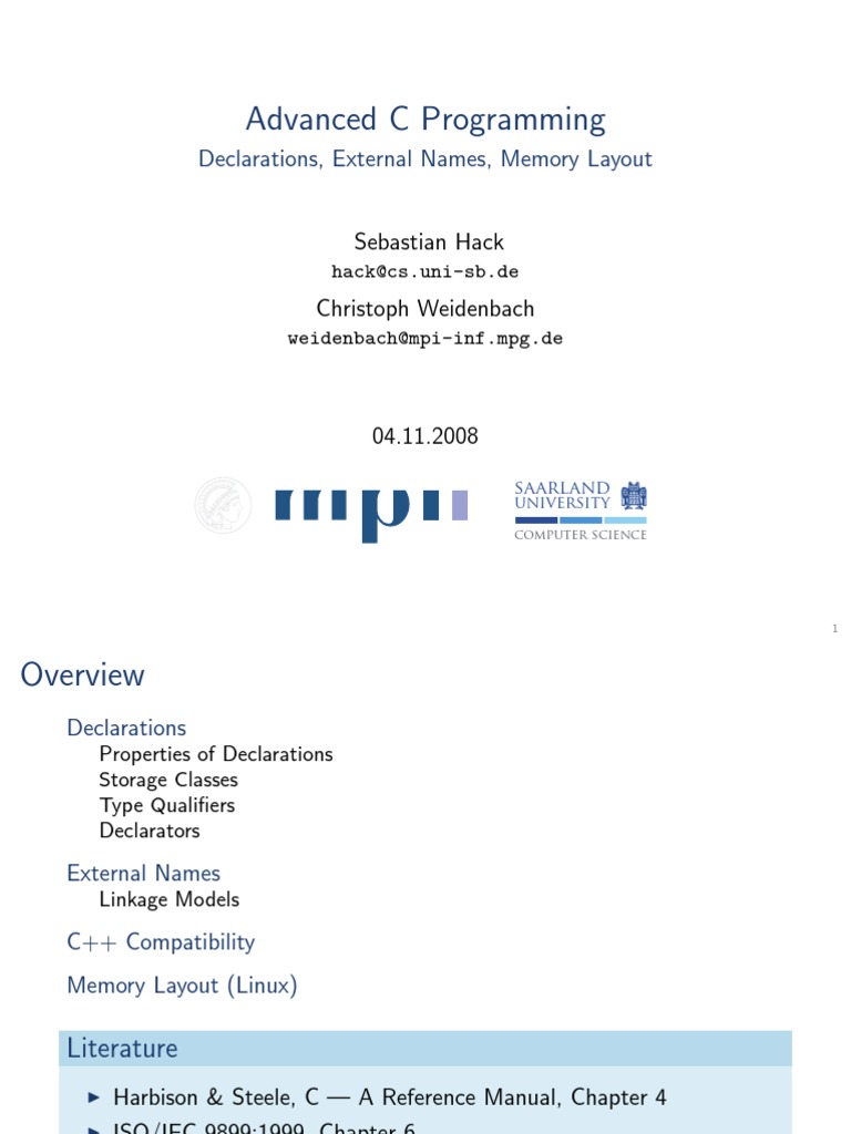Advanced C Programming: Declarations, External Names, Memory Layout | PDF | C (Programming ...