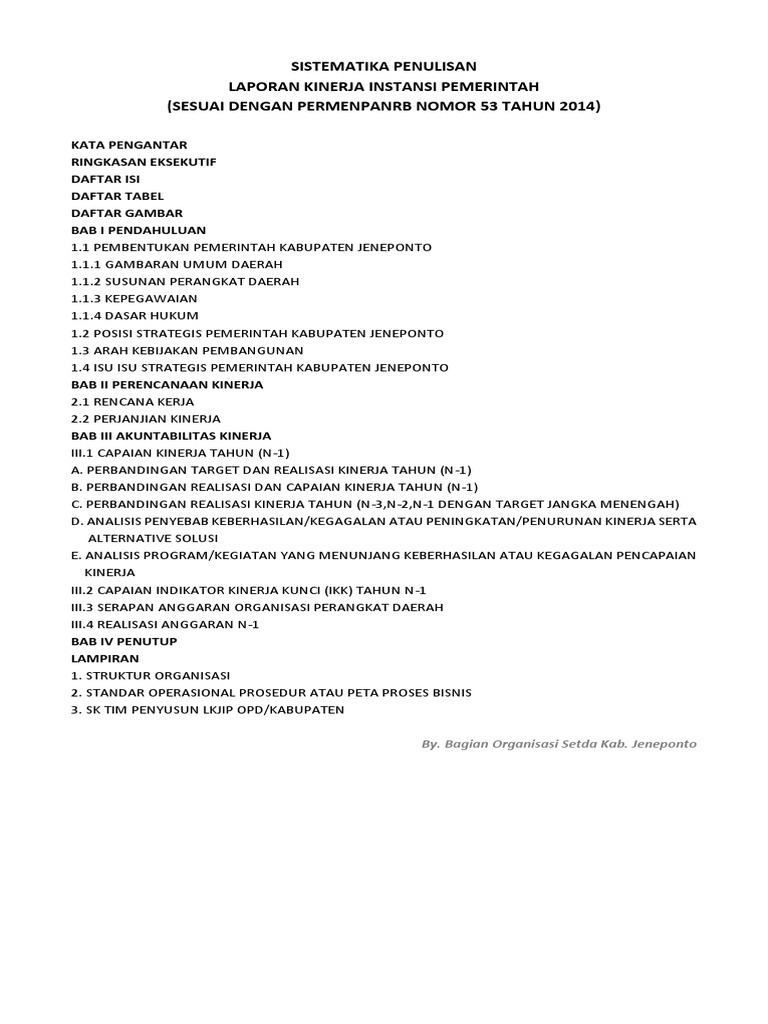 Sistematika Penulisan LKjIP | PDF | Pengelolaan Keuangan & Uang