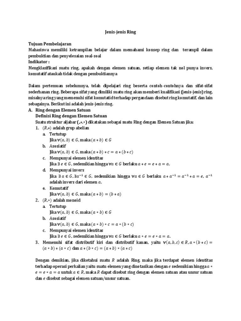 Jenis-Jenis Ring dalam Teori Aljabar | PDF