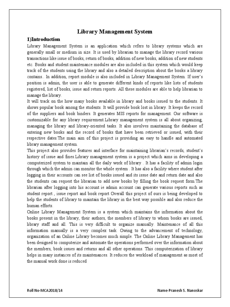 Library Management System: 1) Introduction | PDF | Libraries | Books