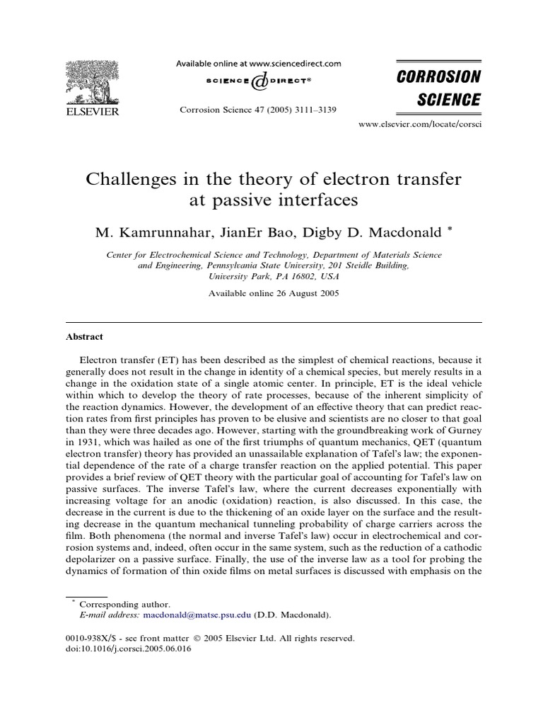 Challenges in The Theory of Electron Transfer at Passive Interfaces ...