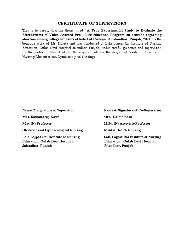 Certificate of Supervisors | Download Free PDF | Master Of Science ...