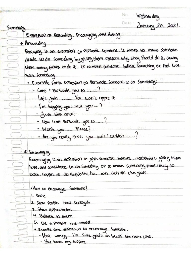 Summary Expression of Persuading, Encouraging, and Hoping | PDF