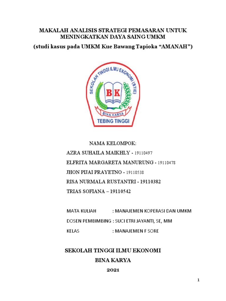 Makalah Analisis Strategi Pemasaran Untuk Meningkatkan Daya Saing Umkm