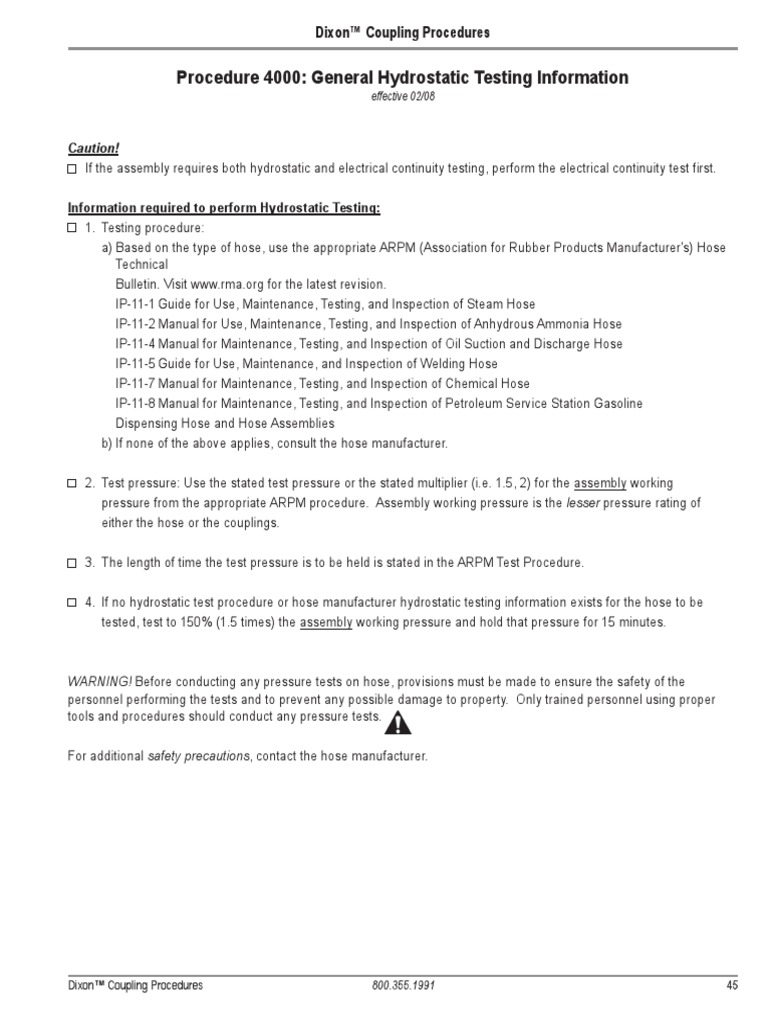 Procedure 4000: General Hydrostatic Testing Information: Caution! | PDF ...